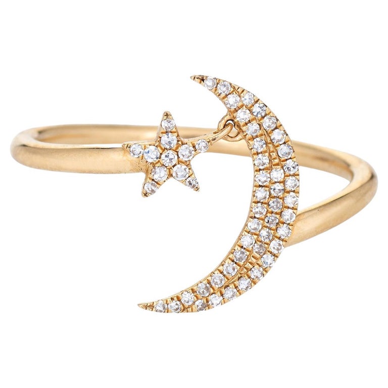 Crescent Moon Star Diamond Ring Fine Estate Celestial Jewelry For Sale ...