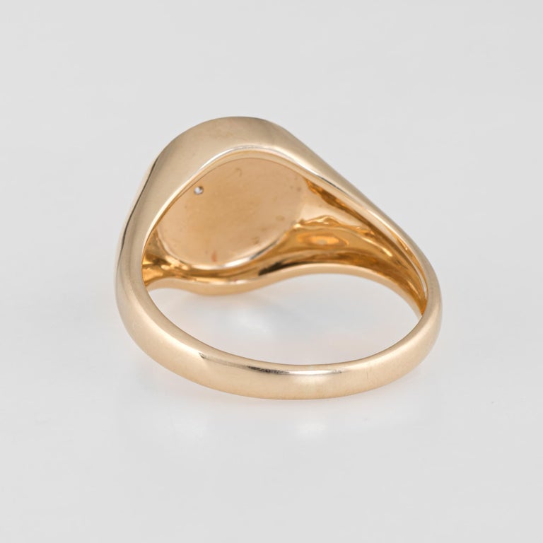 Crescent Moon Star Diamond Signet Ring Estate 14 Karat Yellow Gold ...