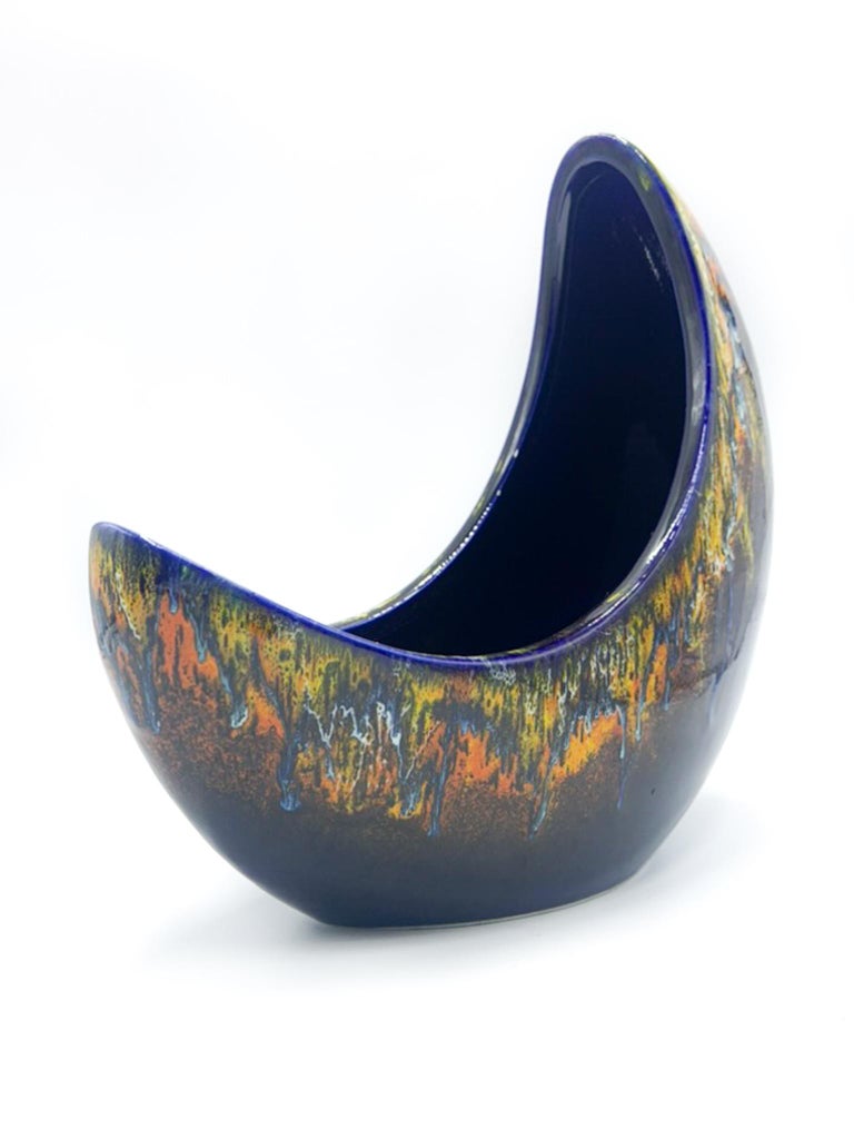 Crescent-Shaped Hand Painted Vase by Roberto Rigon for Bertoncello ...