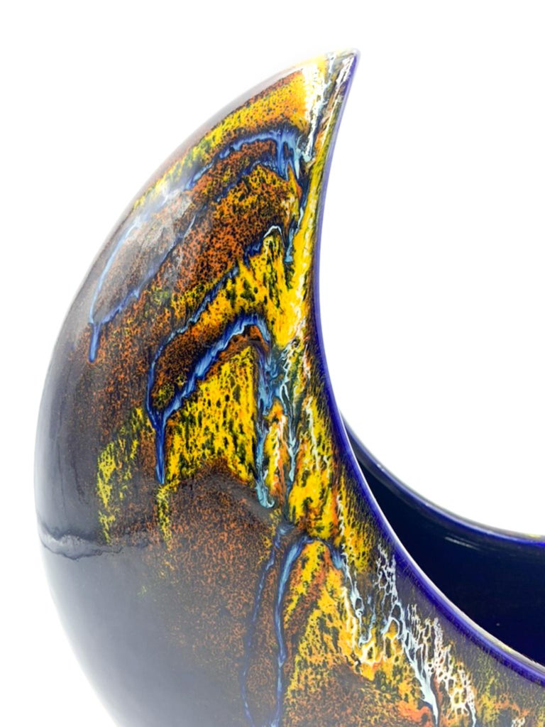 Crescent-Shaped Hand Painted Vase by Roberto Rigon for Bertoncello ...