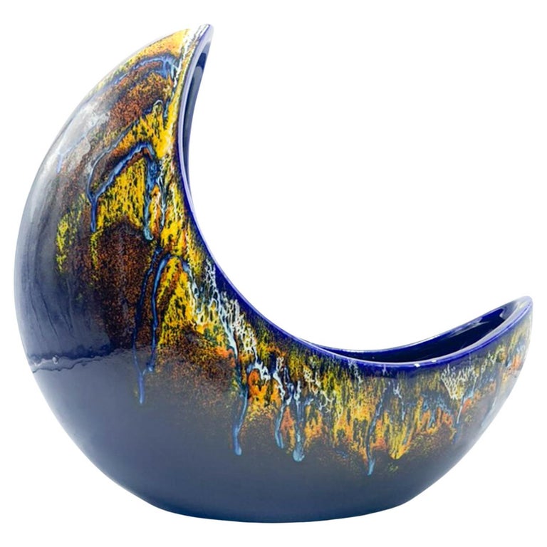 Crescent-Shaped Hand Painted Vase by Roberto Rigon for Bertoncello ...