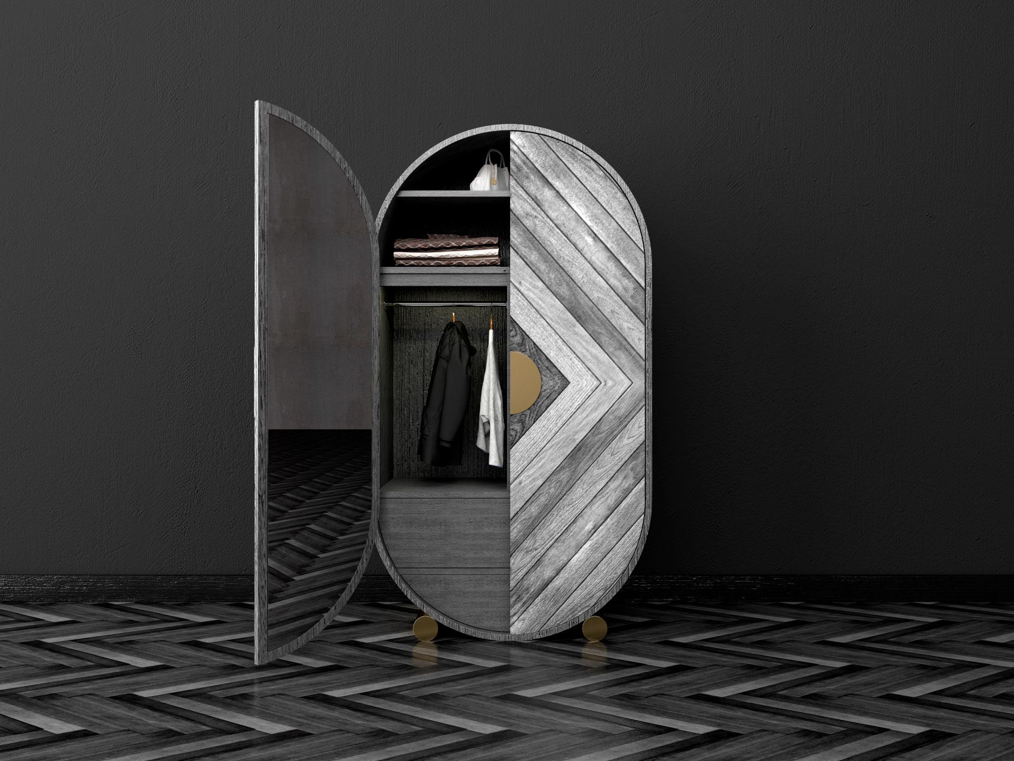 Crescent Wardrobe - Modern White Lacquered Wardrobe with Brass Legs For ...