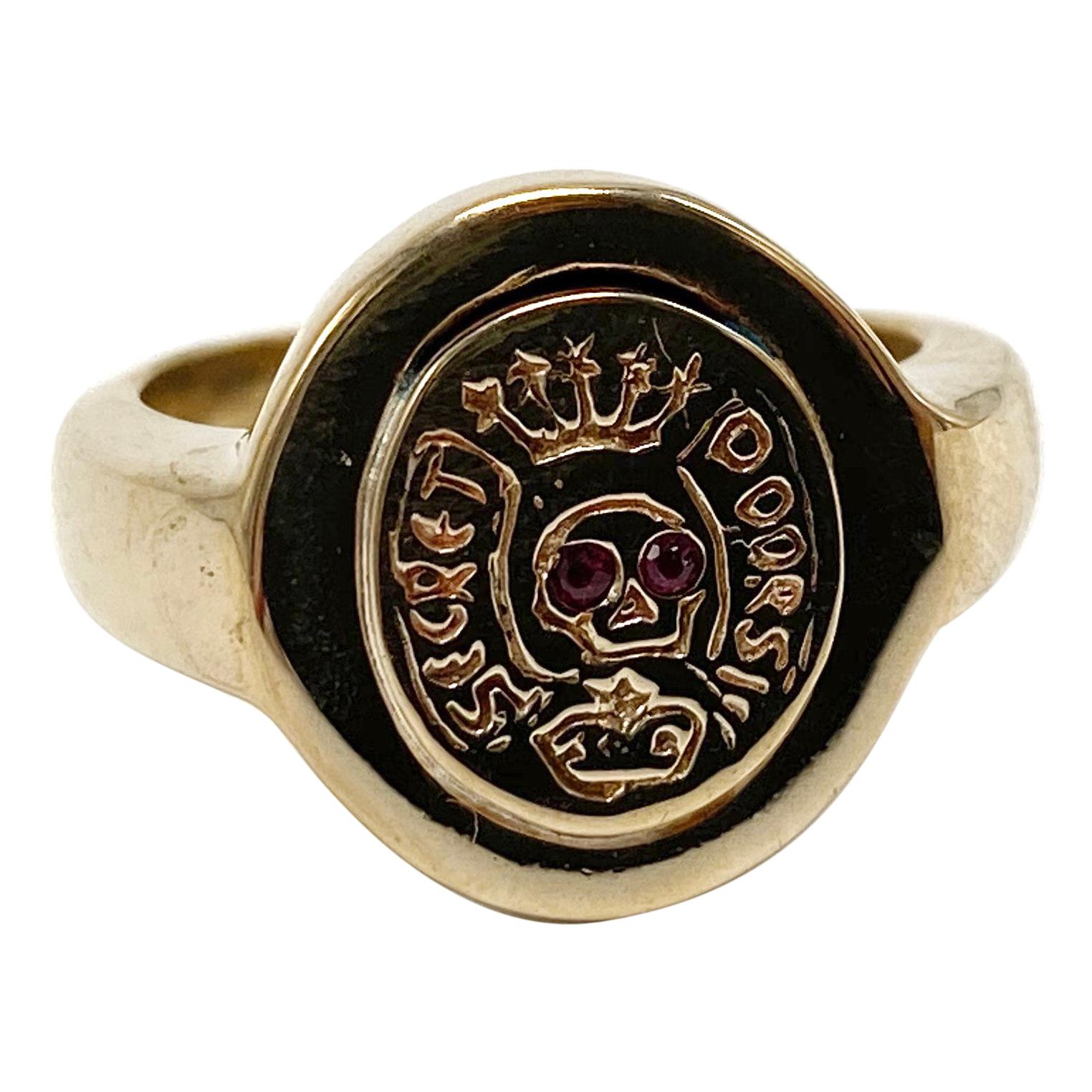 Crest Signet Skull Ring Gold Memento Mori Style Emerald Ruby J Dauphin ...
