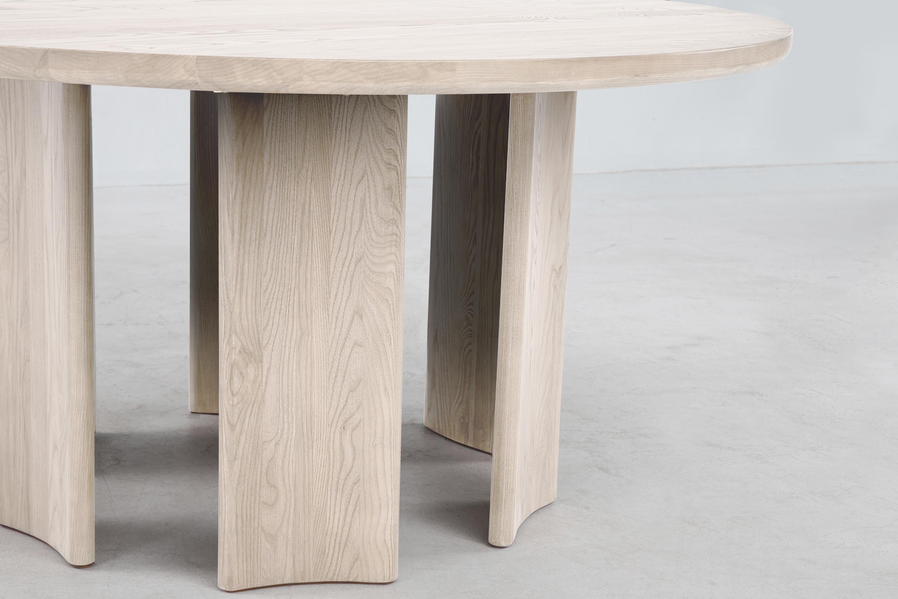 Crest Table Round in Nude, Minimalist Dining Table in White Ash Wood ...