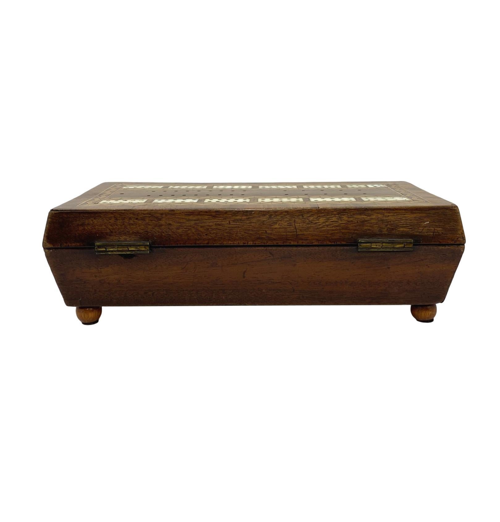 Cribbage Board Playing Card Box, Mahogany with Exotic Inlays English ...