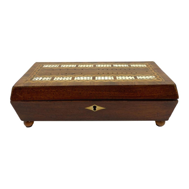 Cribbage Board Playing Card Box, Mahogany with Exotic Inlays English ...