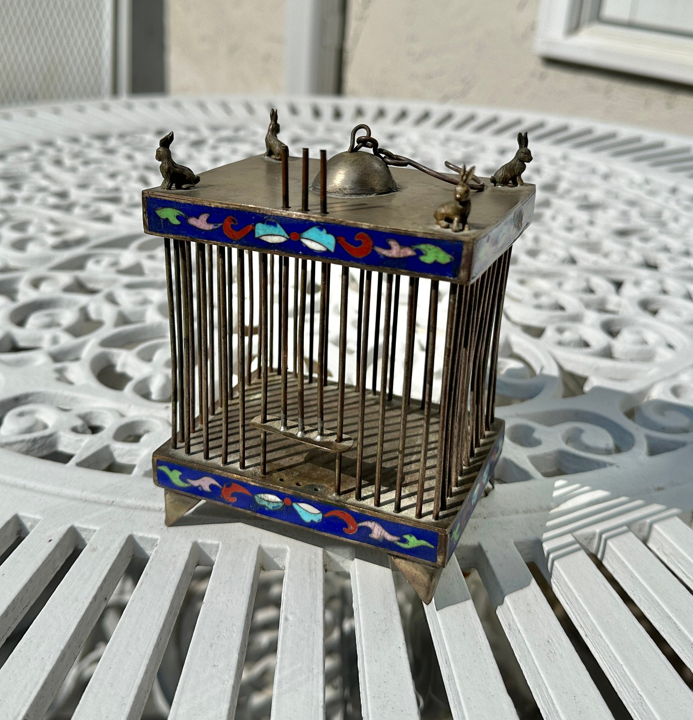 Cricket Cage With Rabbits Cloisonne Enamel Silver Rare Chinese Antique ...