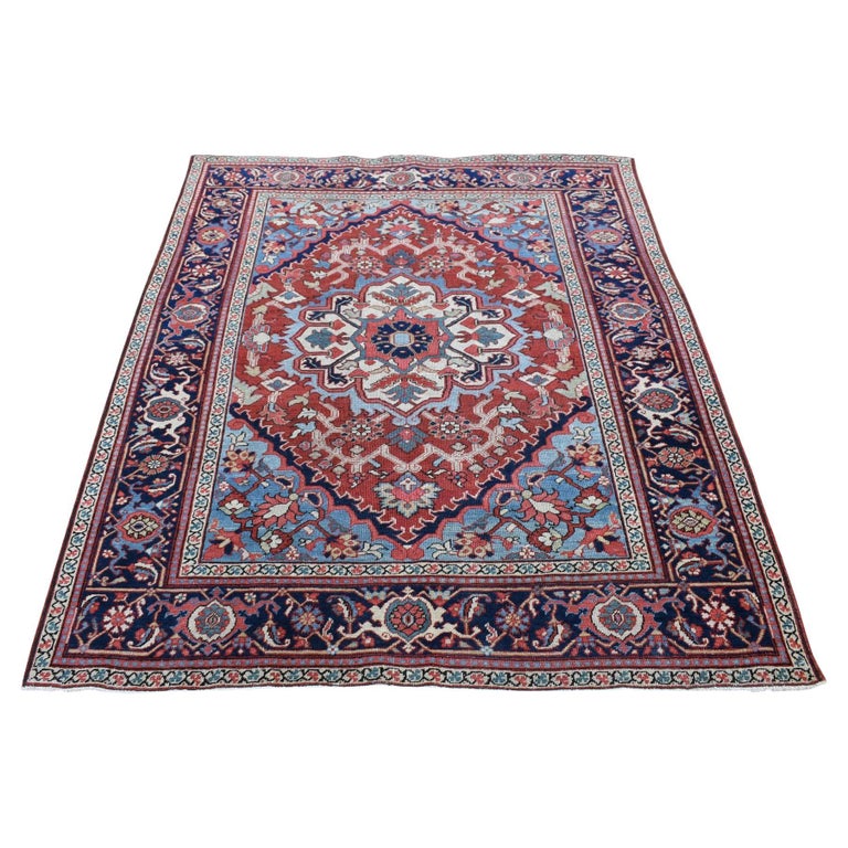 Crimson Red Antique Persian Serapi Heriz Clean Even Wear Hand Knotted ...