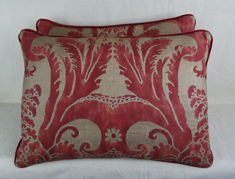Crimson Red and Gold Fortuny Pillows, Pair For Sale at 1stDibs