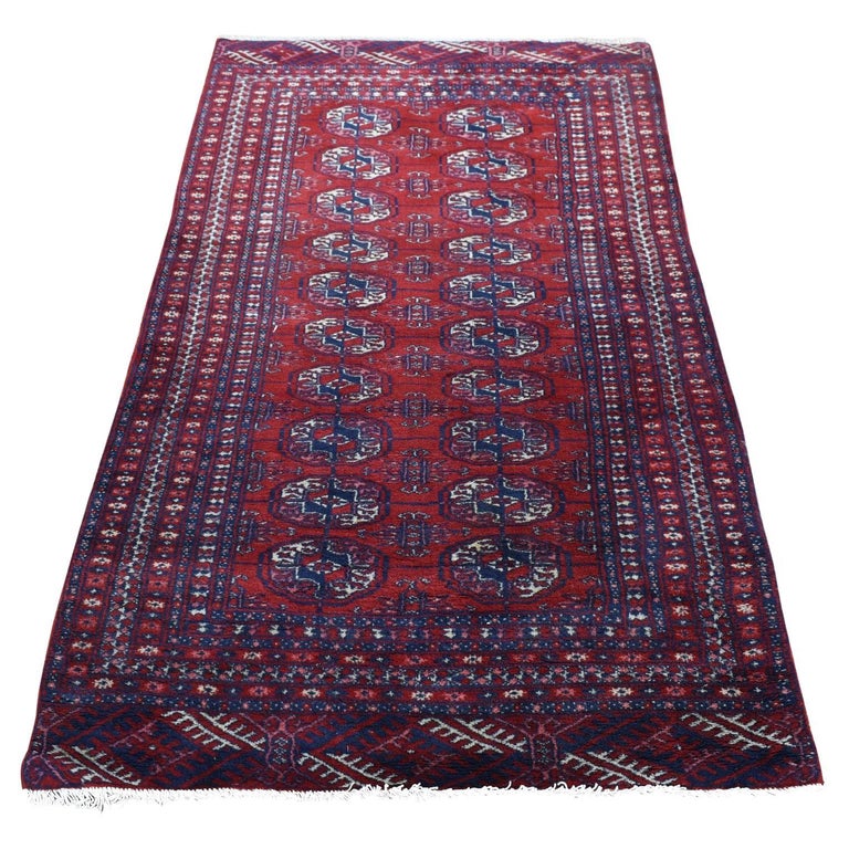 Crimson Red Old Turkeman Bokara Elephant Feet Medallions Hand Knotted ...