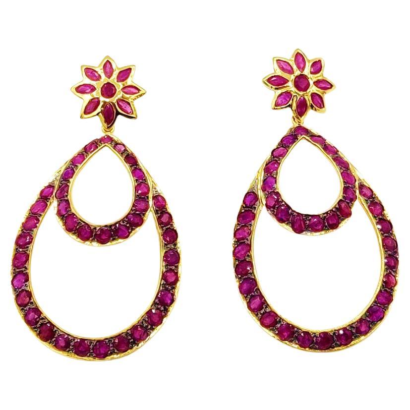 Crimson Red Ruby Abstract Floral 18K Gold Studs with Detachable ...