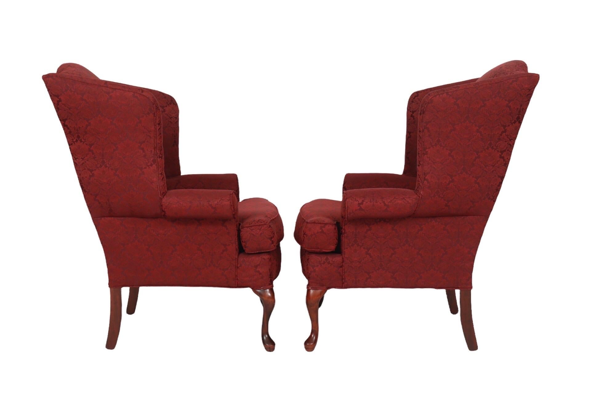 Crimson Red Wingback Chairs - a Pair For Sale at 1stDibs