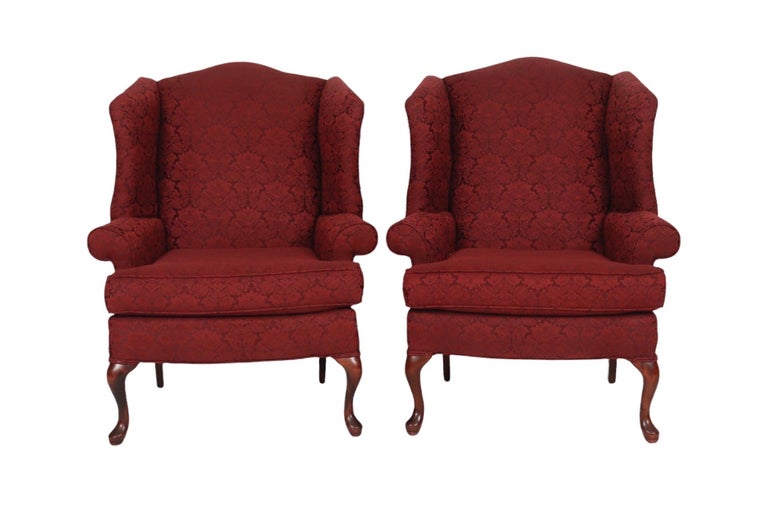 Crimson Red Wingback Chairs - a Pair For Sale at 1stDibs