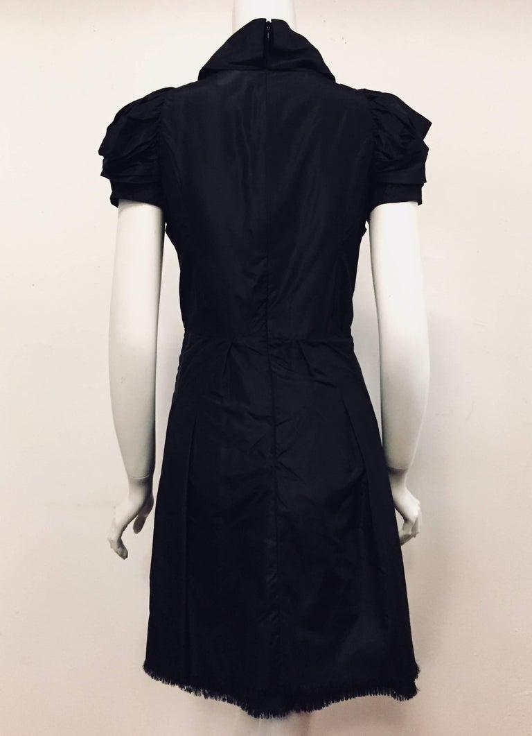 Chanel Black Silk Short Sleeve Dress Ruched Front with Four Chanel ...