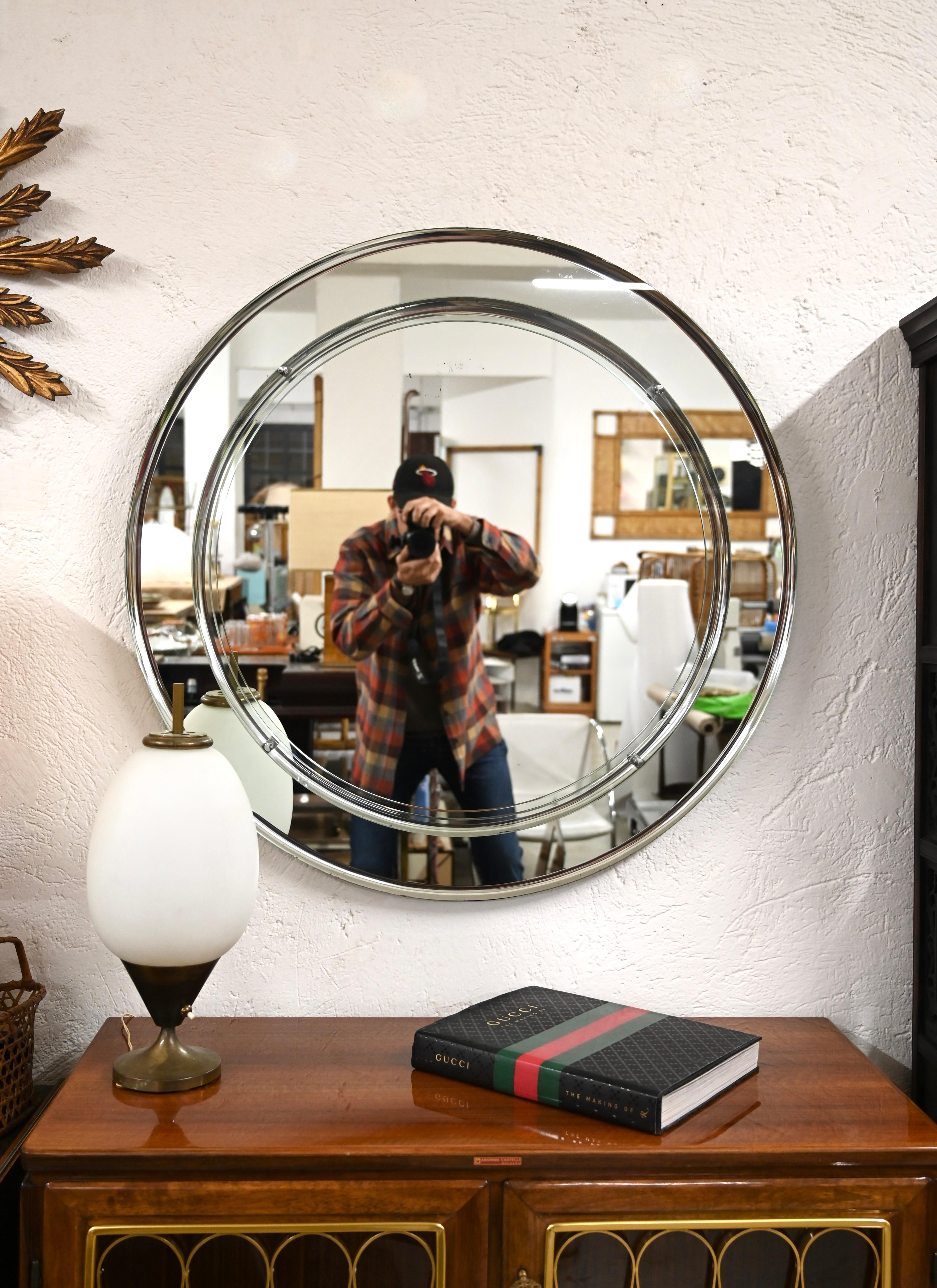 Cristal Art Midcentury Double Bevelled Round Mirror, Italy, 1960s For ...