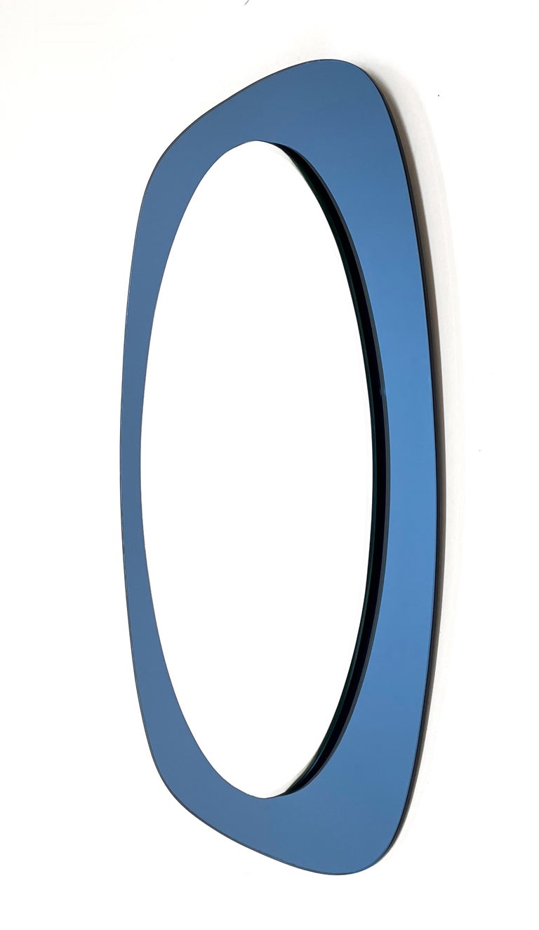 Cristal Art Midcentury Oval Italian Wall Mirror with Blue Glass Frame ...