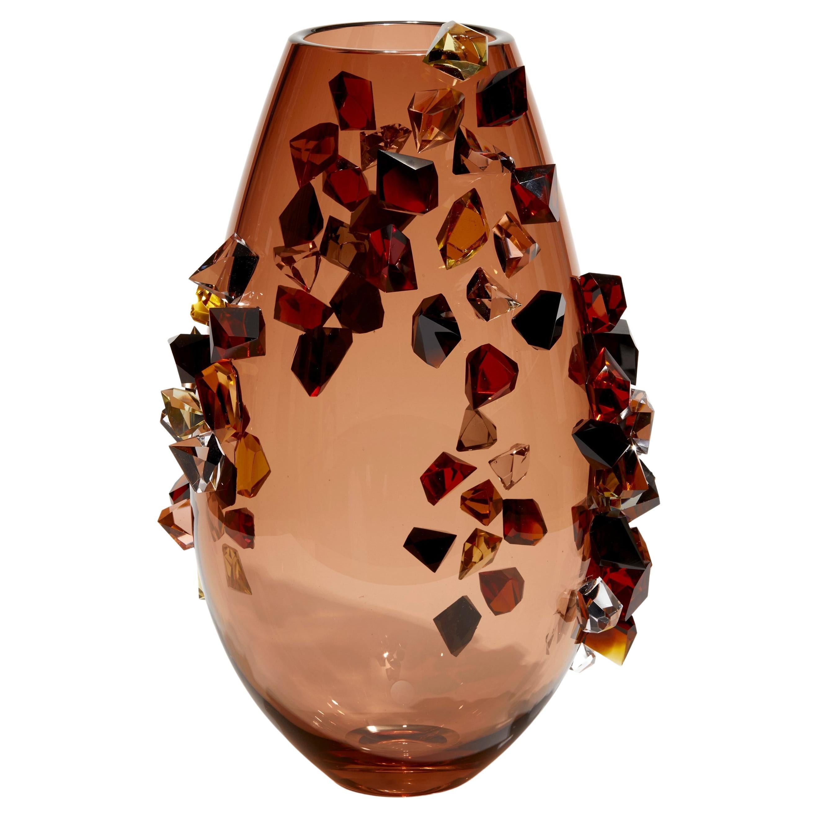 Cristalline Amber, a Peachy Amber Glass Vase with Cut Crystals by Hanne ...