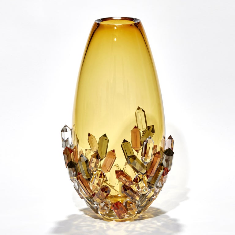 Cristallized Amber, a Golden Glass Vase with Cut Crystals by Hanne ...