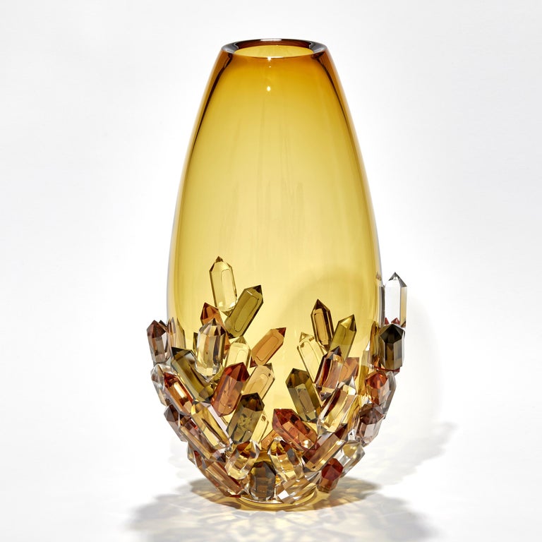 Cristallized Amber, a Golden Glass Vase with Cut Crystals by Hanne ...