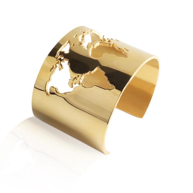 Cristina Ramella Yellow Gold Plated World Map Cuff Bracelet For Sale at ...
