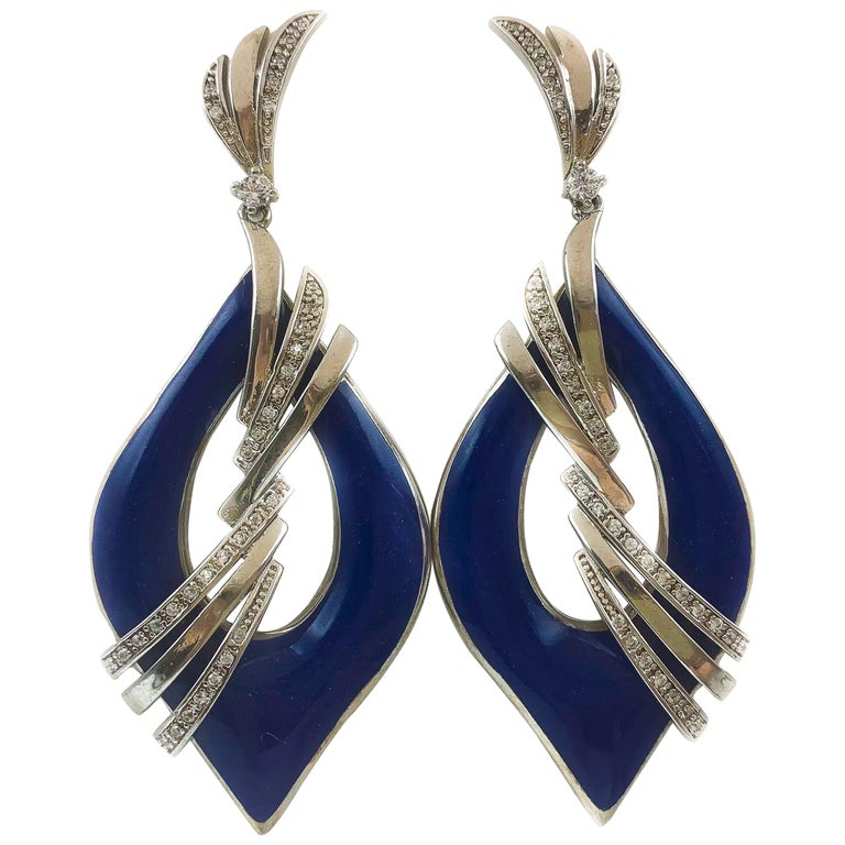 Cristina Sabatini Natural Gem and Silver, Blue Deco Wave Earrings For ...