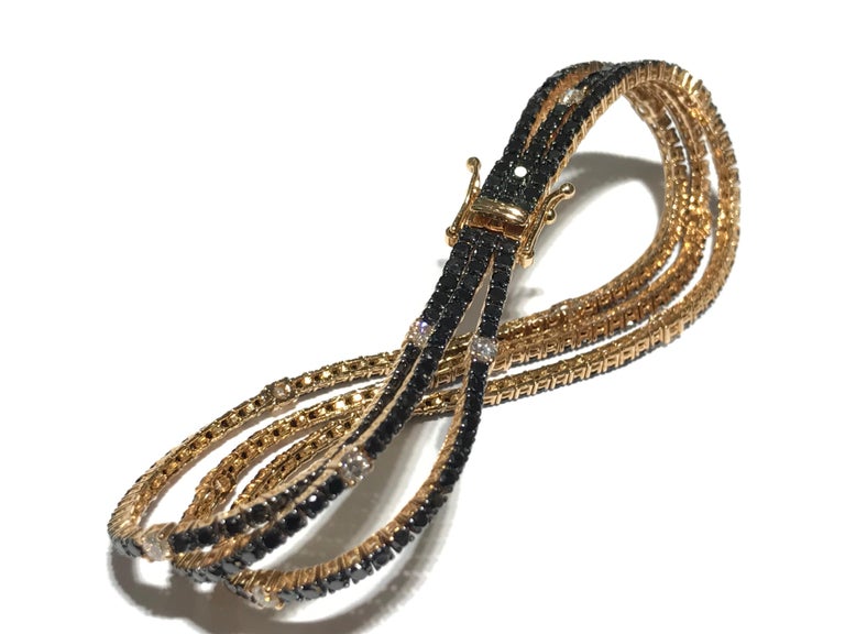 Crivelli 3 Row Black Diamond Tennis Bracelet Set In 18 Karat Rose Gold