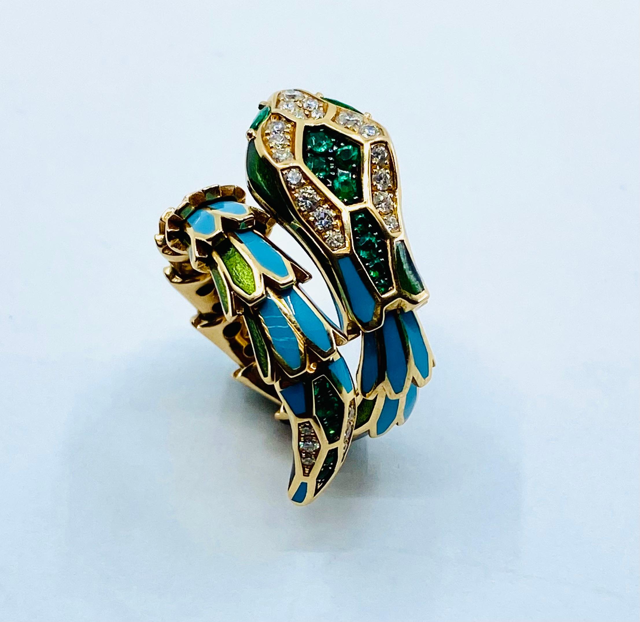 Crivelli Snake Ring 18k Gold Enamel Gemstones at 1stDibs