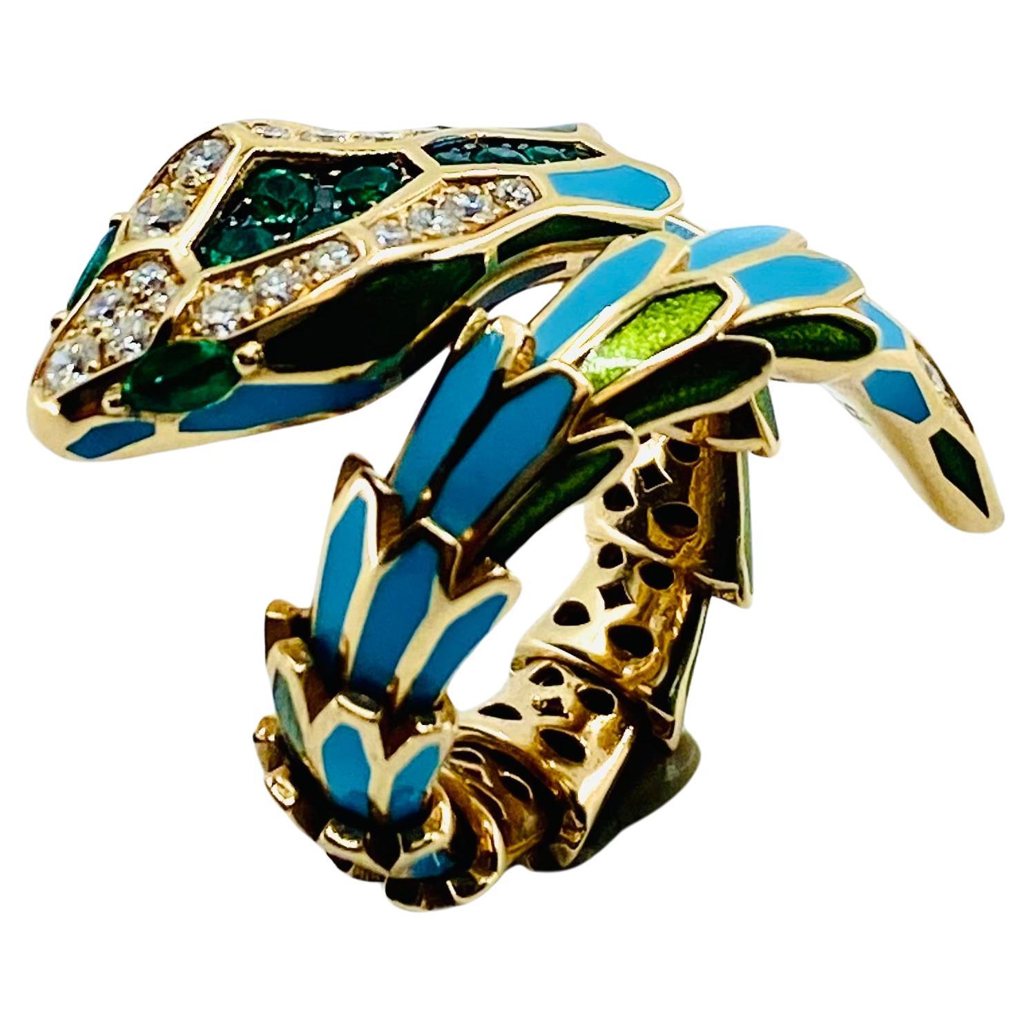 Crivelli Snake Ring 18k Gold Enamel Gemstones at 1stDibs