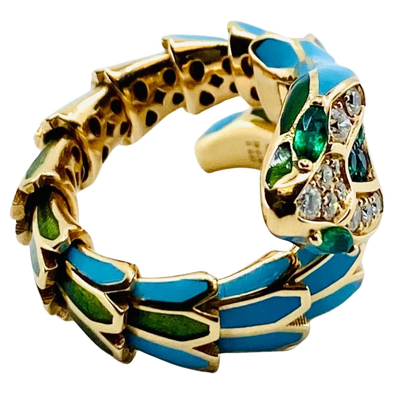 Crivelli Snake Ring 18k Gold Enamel Gemstones at 1stDibs