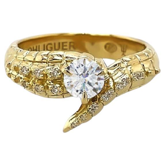 Customizable Croc Tail Ring with Round Brilliant Cut Diamond in 18ct ...