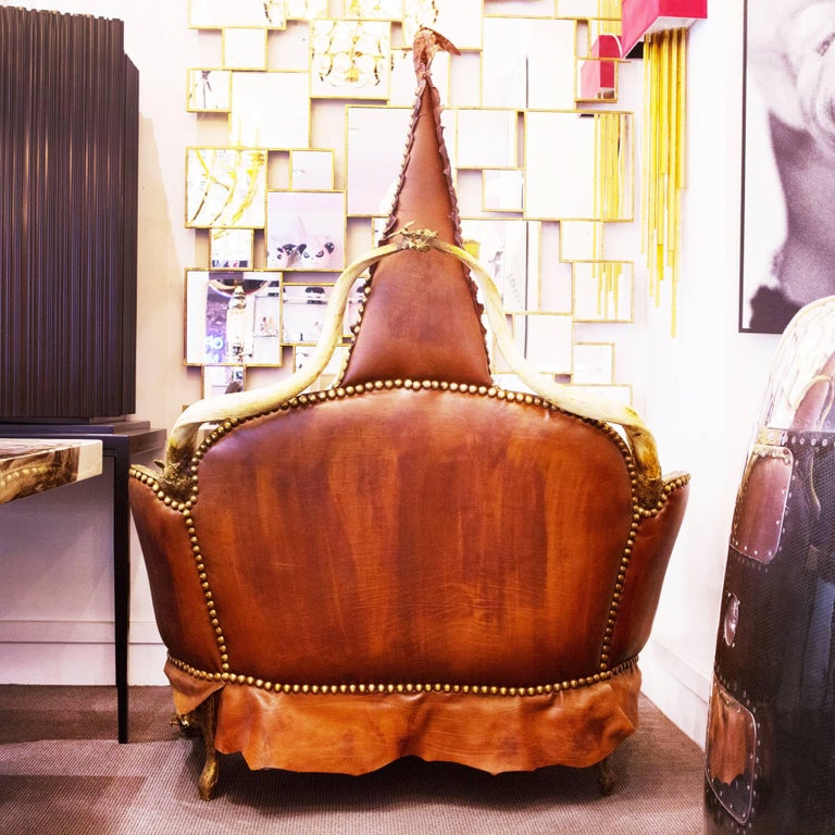 Crocodile Brown Sofa with Real Nile Crocodile Skin and Natural Horns ...