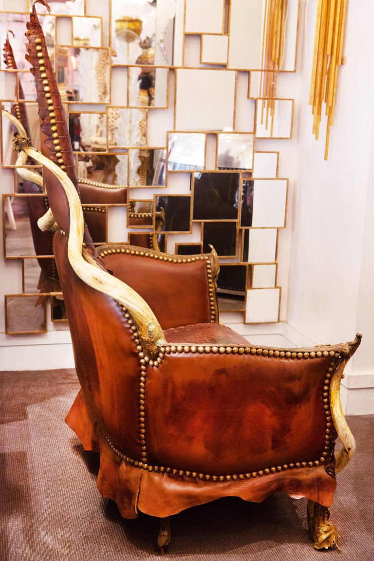 Crocodile Brown Sofa with Real Nile Crocodile Skin and Natural Horns ...