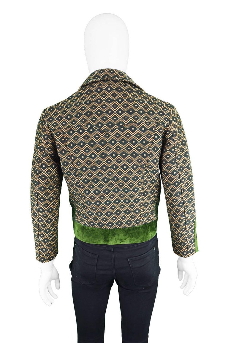 Crocodile Men's Vintage 1970s Woven Tapestry Jacket with Green Velvet ...