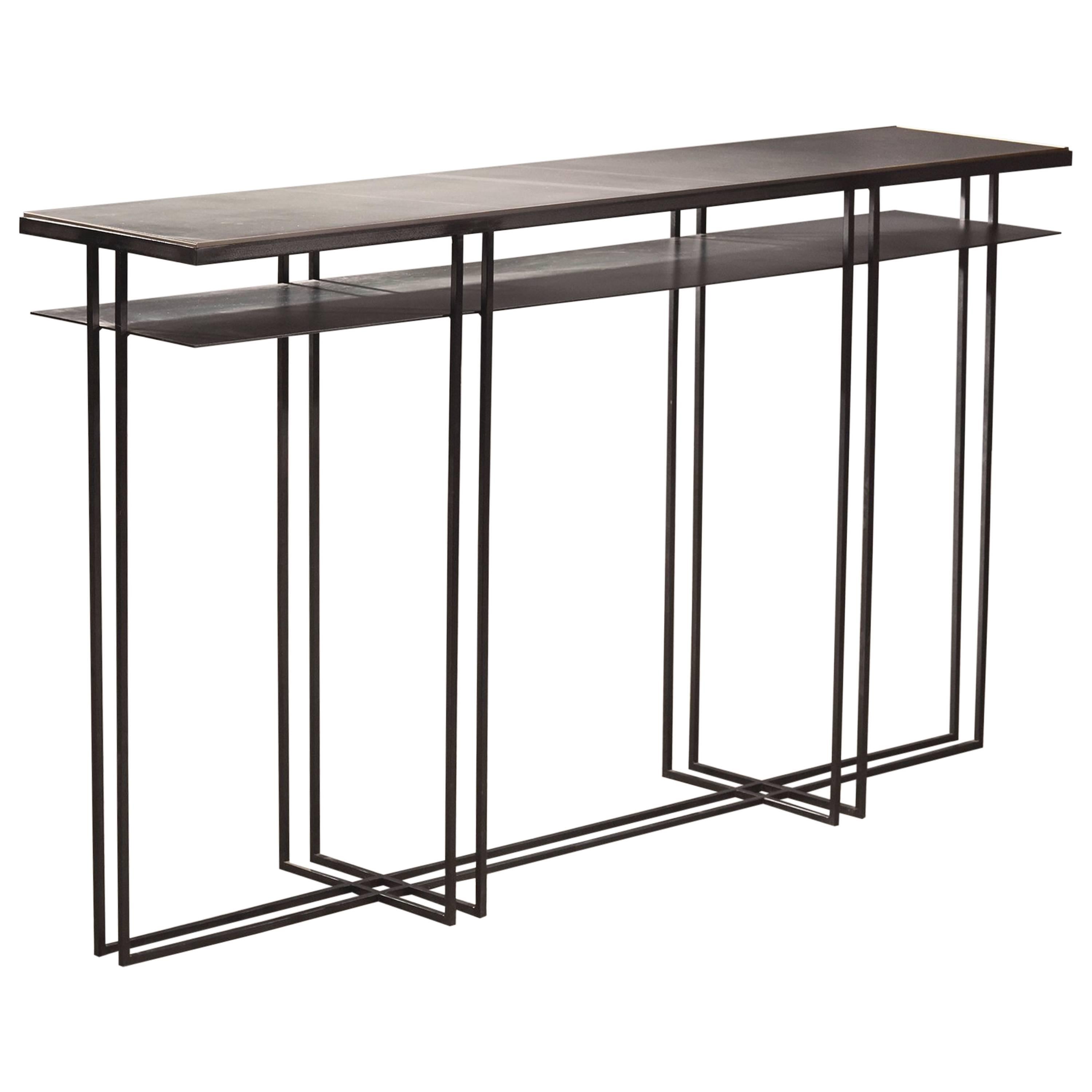 Console R.Dubois - Steel and patinated brass For Sale at 1stDibs