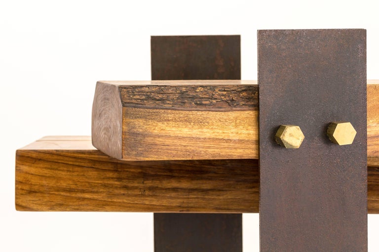 Customizable Cross Dining Table Capa Prieto Wood Black Steel and Brass ...