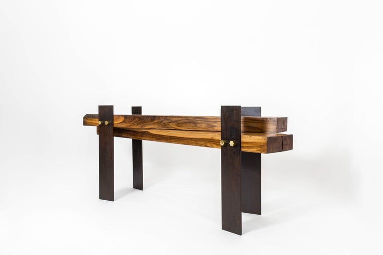 Customizable Cross Dining Table Capa Prieto Wood Black Steel and Brass ...