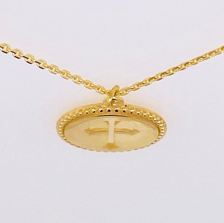 Cross Disk Necklace, 14 Karat Yellow Gold Cross Coin Pendant, Religious ...