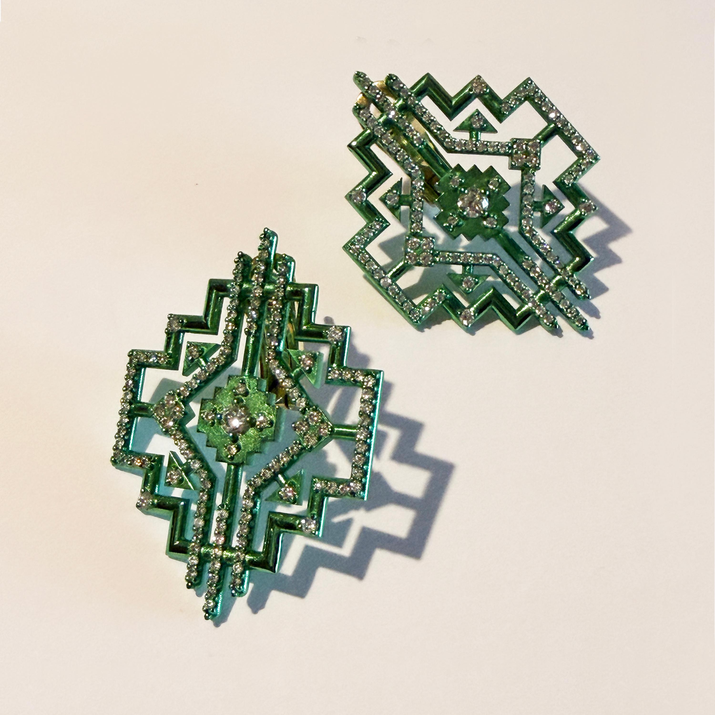 In Sync Earrings in Green Nano-Ceramic Coated 18 Karat Gold with ...