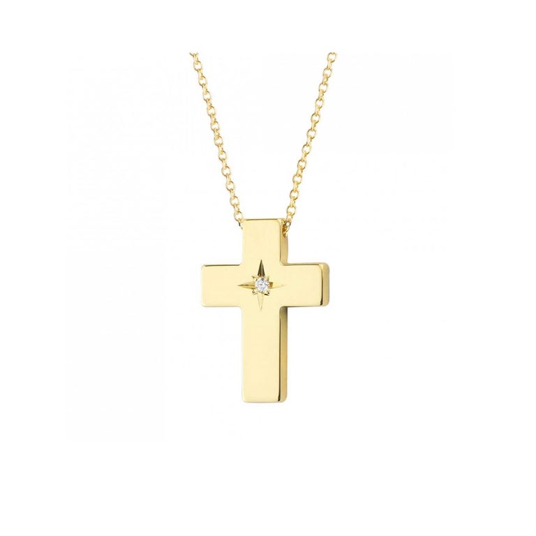 Cross in 14Kt Yellow Gold with Diamond Vintage Star Setting and Chain ...
