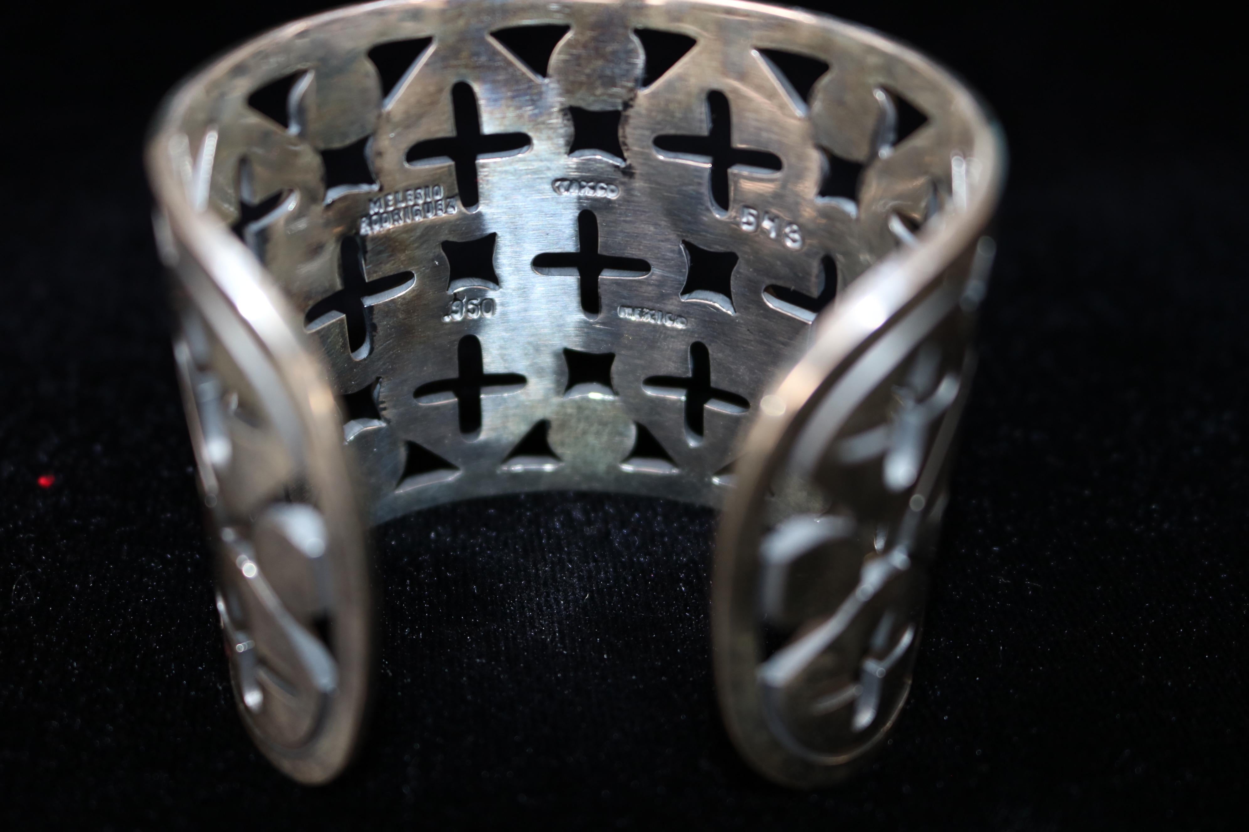 Cross Mosaic 925 Silver Cuff Bracelet For Sale at 1stDibs