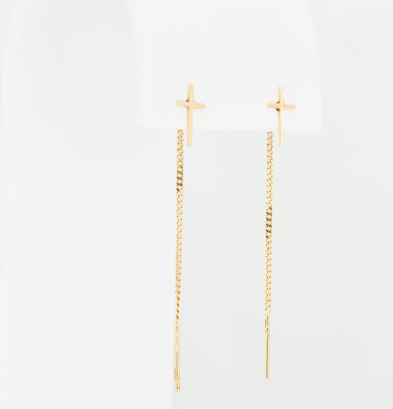 Cross on Chain Earrings, Cross Cable Chain Earrings For Sale at 1stDibs