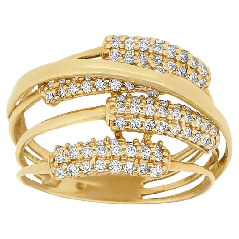 Customizable Cross-Over Gold and Diamonds Ring in 18k Solid Gold For ...