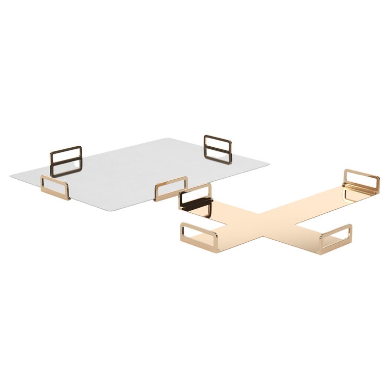 Cross Tray, Polished Metal Tray with Glass, Polished Metal or Acrylic ...