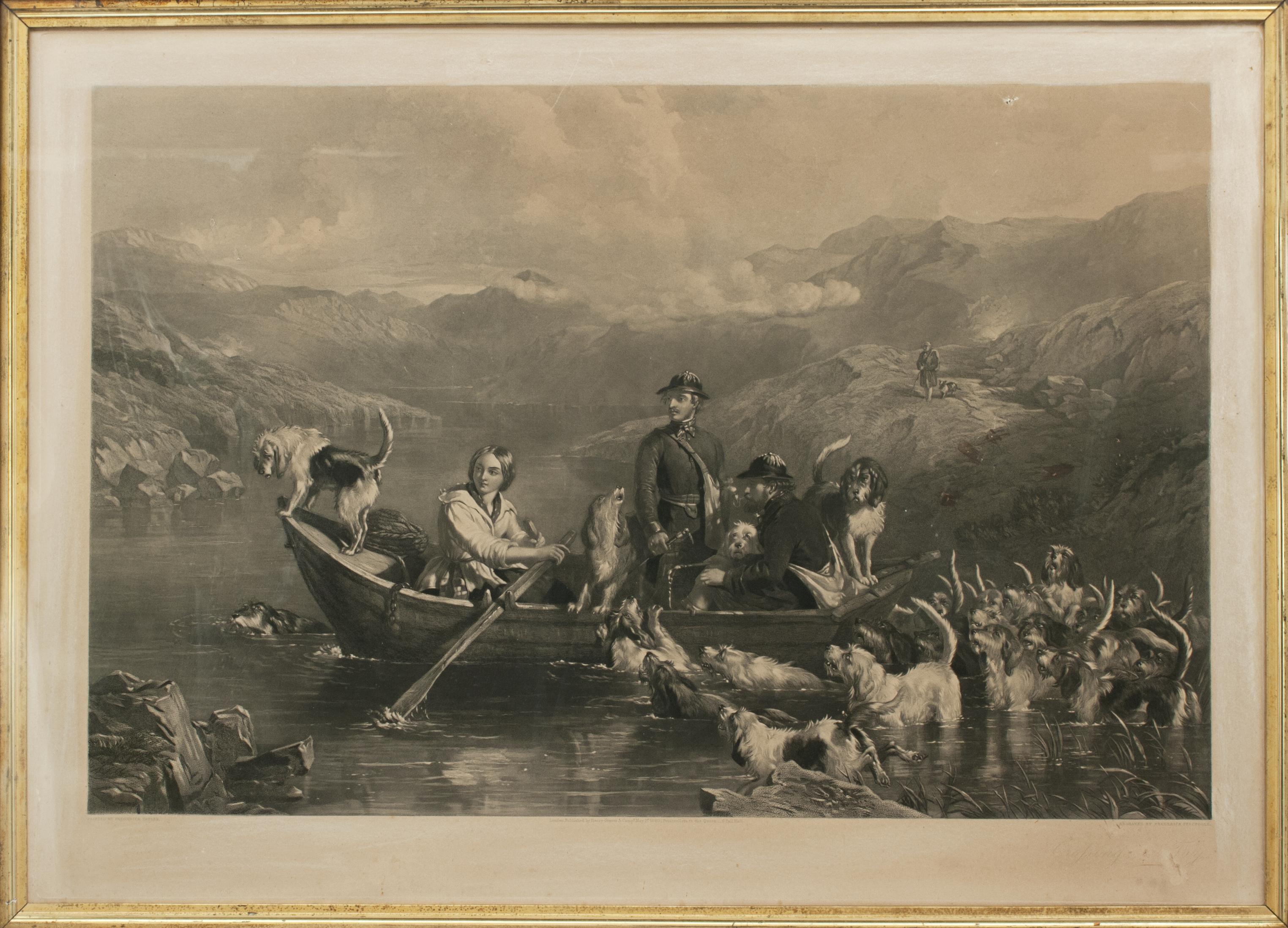 Crossing The Tay, Antique Otter Hunting Engraving, Southern Highlands ...