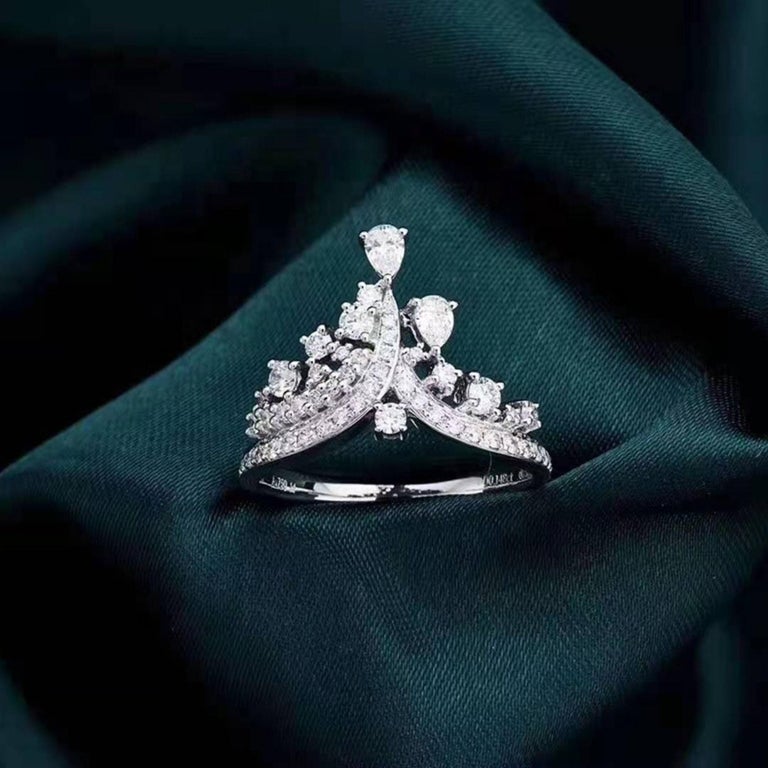 Customizable Crown Engagement Ring for Her, Unique Wedding Band ...