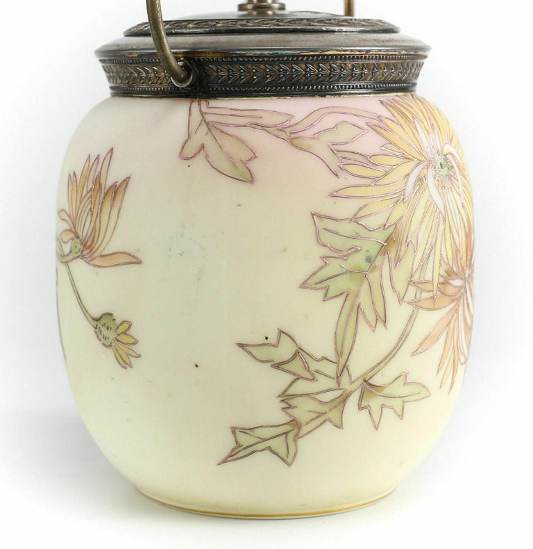 Crown Milano Art Glass Biscuit Jar Raised Hand Painted Enamel Floral ...