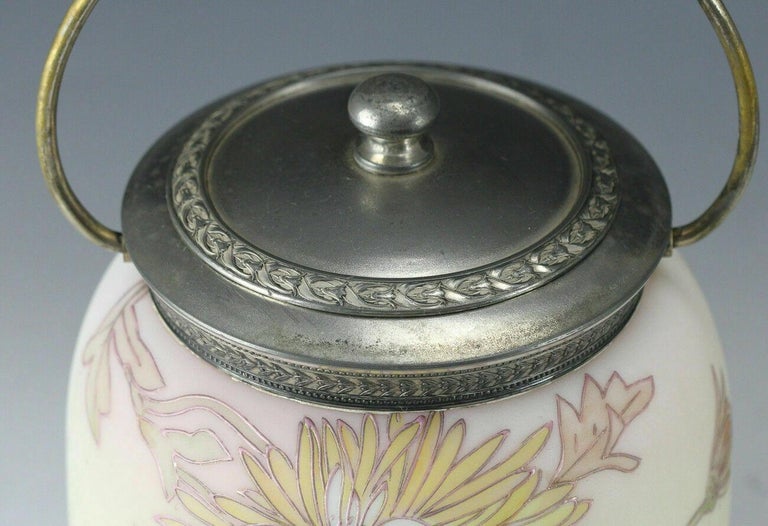 Crown Milano Art Glass Biscuit Jar Raised Hand Painted Enamel Floral ...