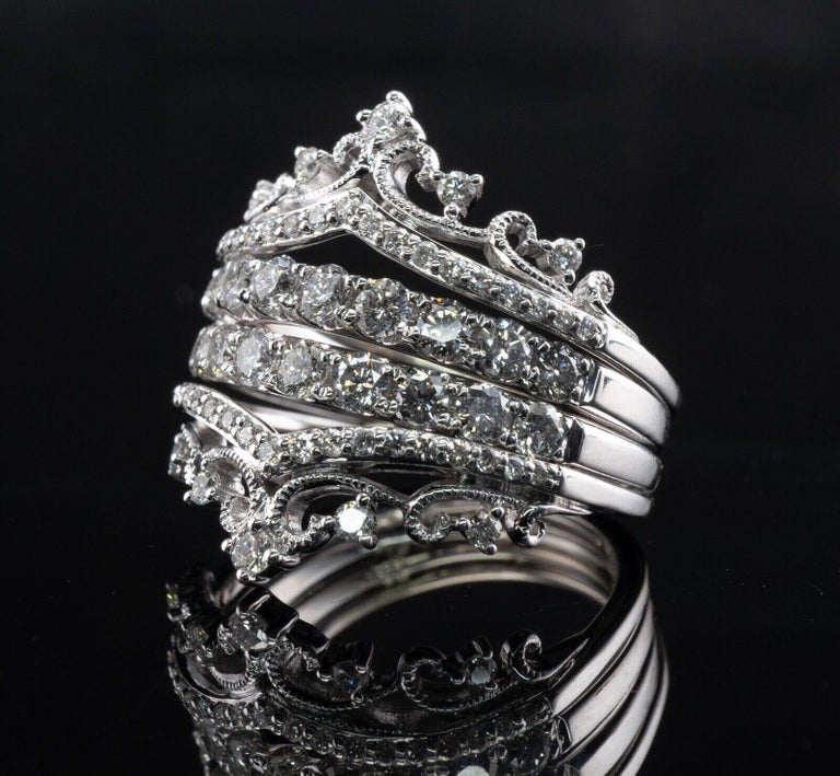 Crown Tiara Diamond Ring 14K White Gold FD 1.76 TDW For Sale at 1stDibs