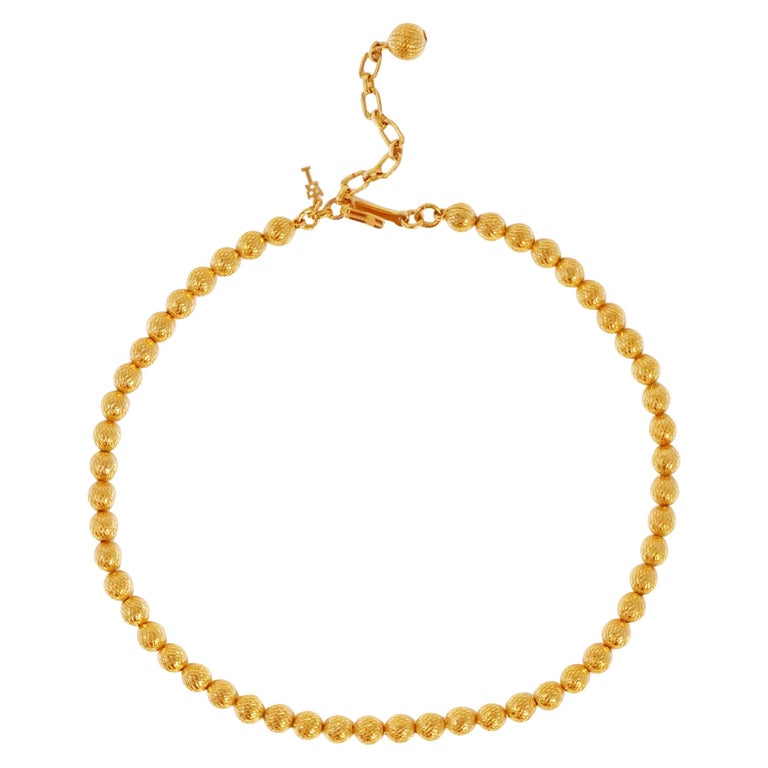 Crown Trifari Gold Bead Choker Necklace, circa 1955, Signed at 1stDibs