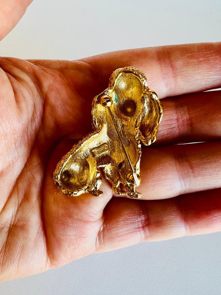 Crown Trifari Gold Poodle Dog Brooch Pin For Sale at 1stDibs